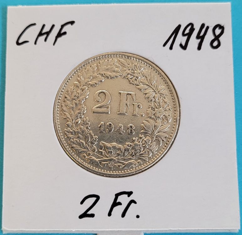 2 Franken 1948 Silber TopErhaltung nur 0.920 Mio Auflage (Gebraucht) in Oberriet SG für CHF 6 ...
