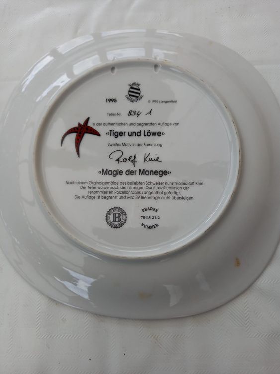 Wandteller Rolf Knie, " Tiger und Löwe" 834 A" Langenthal (Neu (gemäss Beschreibung)) in ...
