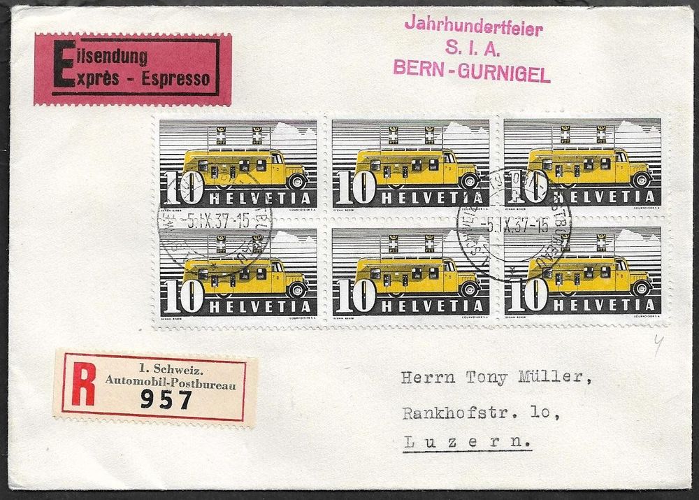 1937 FDC Automobilpost Nr. 210y 6erBloc | Kaufen auf Ricardo