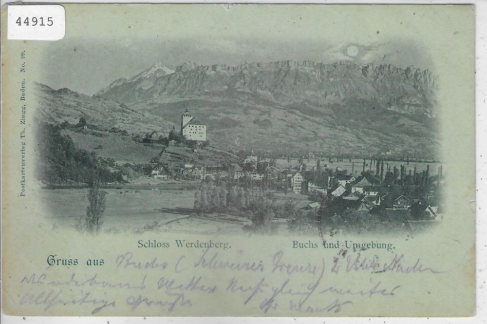 Gruss aus Buchs - Schloss Werdenberg - Mondschein - UPU 1900 (Gebraucht) in Ettingen für CHF 5 ...