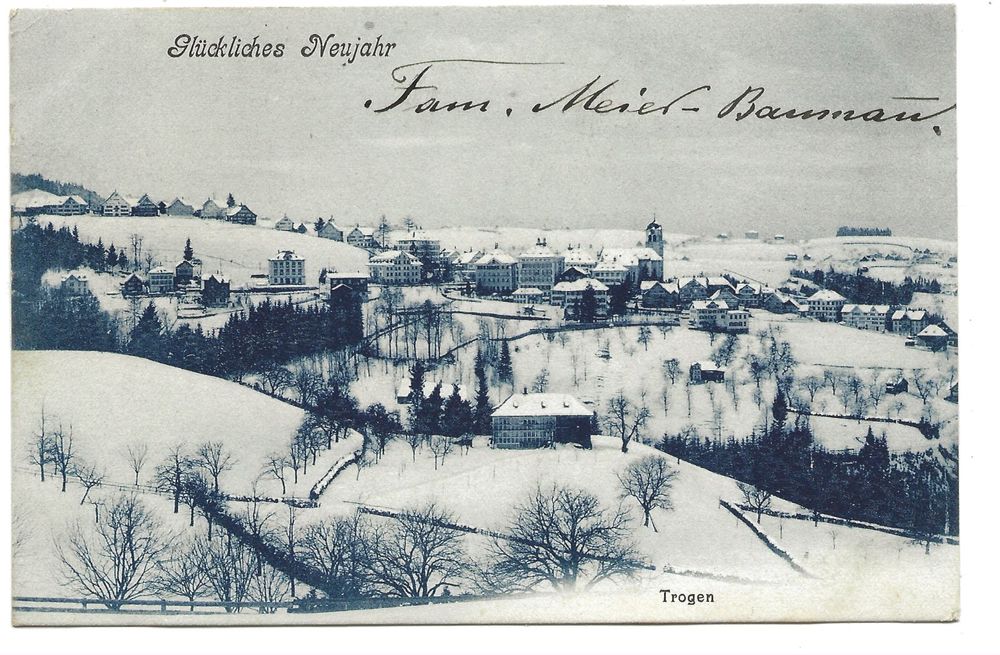 Trogen (AR) Glückliches Neujahr - Dorfpartie im Winter 1909 (Gebraucht ...