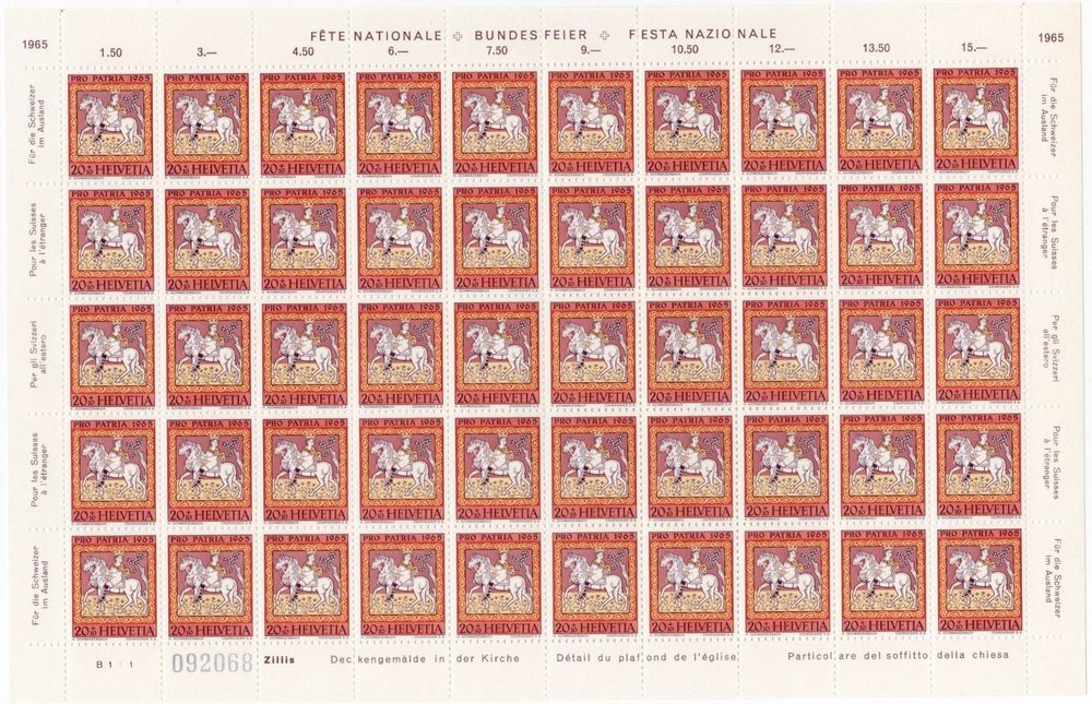 Briefmarken ganze Bögen** PP 1965 Nominal CHF 55 (Gebraucht) in Rapperswil SG für CHF 54 – mit ...