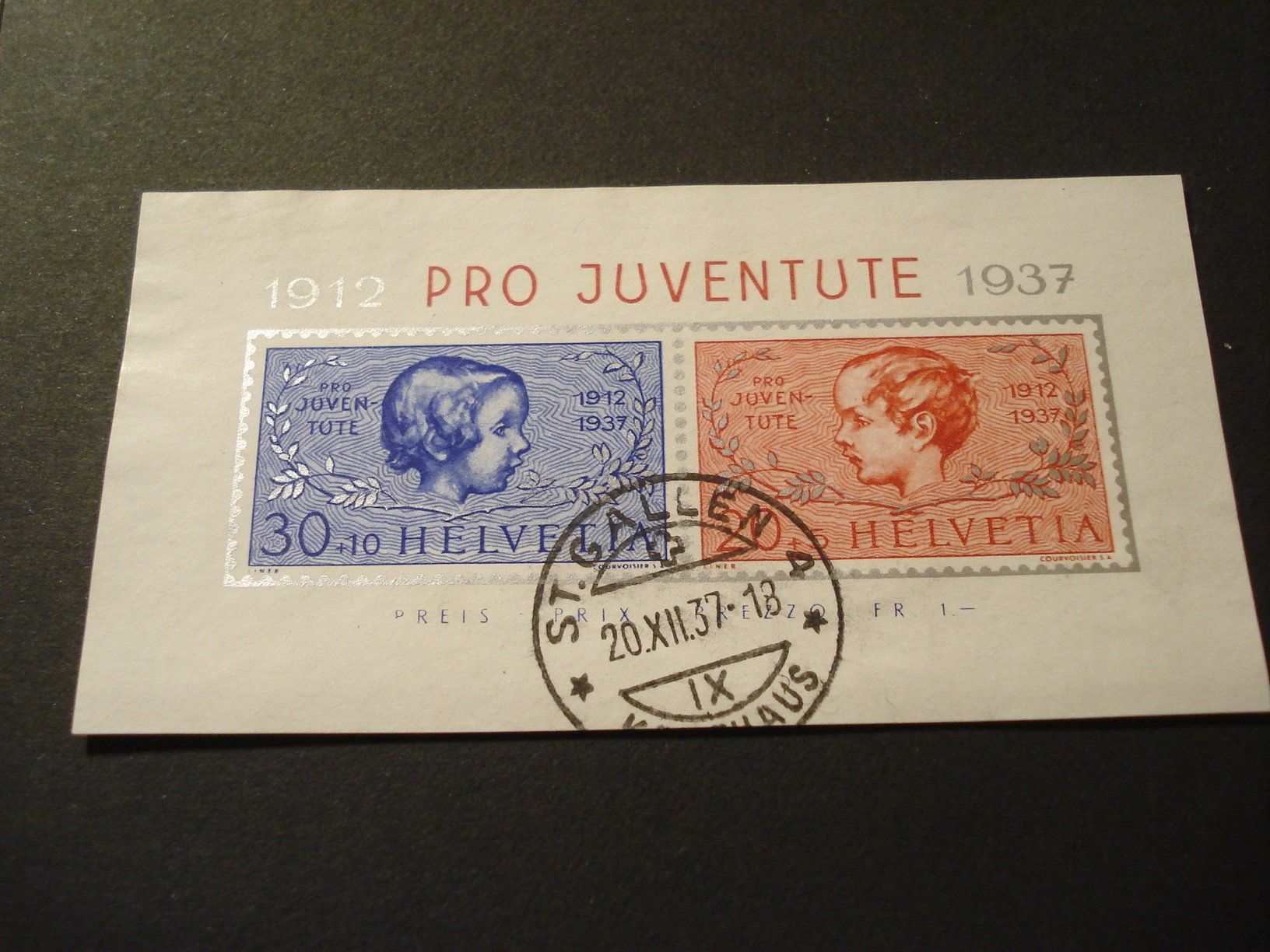 Block Pro Juventute 1937, ET-o, St Gallen 4, Stempelattest (Gebraucht ...