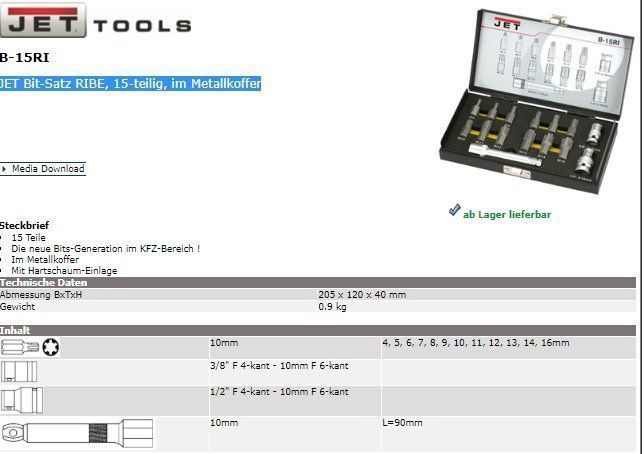 JET Bit-Satz RIBE, 15-teilig, im Metallkoffer (Neu und originalverpackt ...