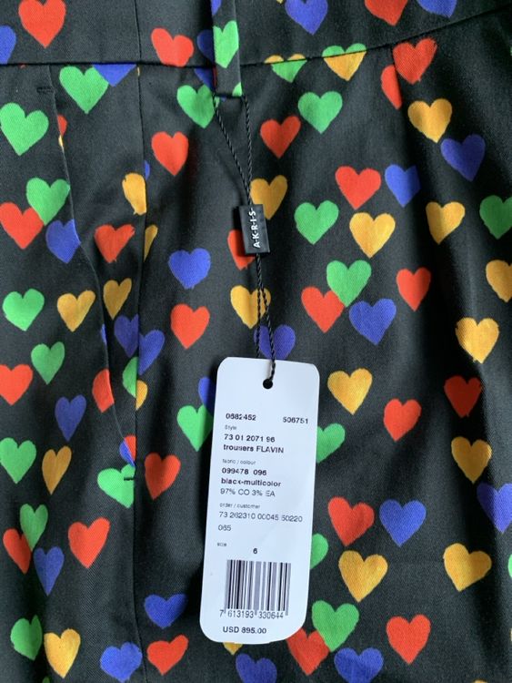 AKRIS: OVP/Neue schwarze Hose mit bunten Herzen, 36, NP 895 (Neu und ...
