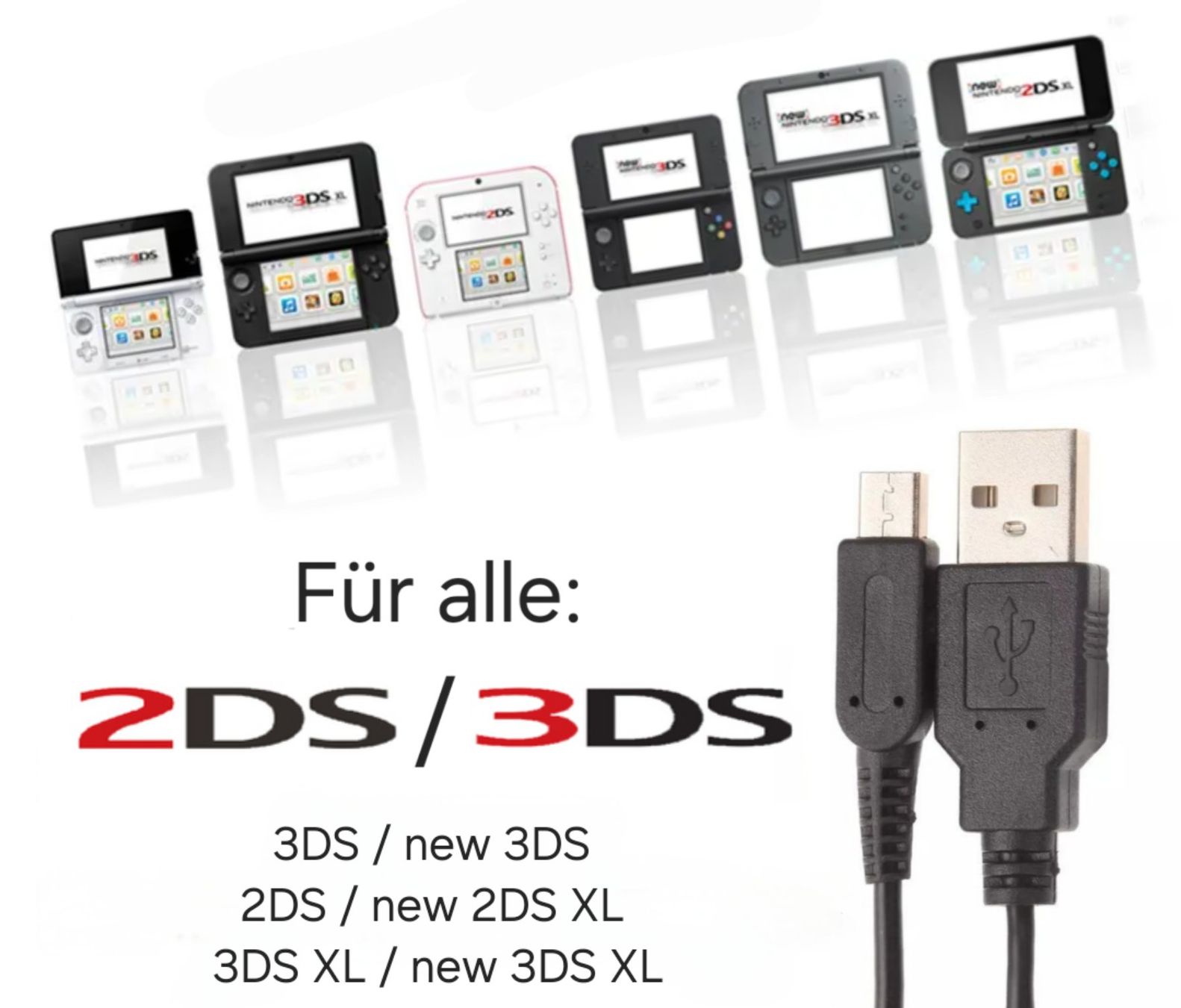 USB Ladekabel für Nintendo 3DS, 2DS, New 3DS XL, New 2DS XL (Neu und ...