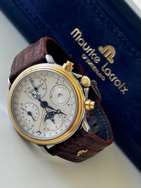 Maurice Lacroix Herrenuhr Chronograph Mondphase Lederband (Gebraucht ...