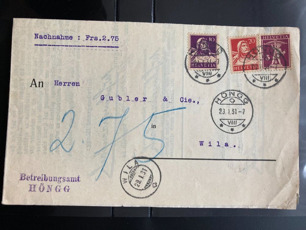 Schweiz 1931 NN Zahlungsbefehl Höngg MiF Tell u.-knabe (Gebraucht) in Liestal für CHF 2.5 – mit ...