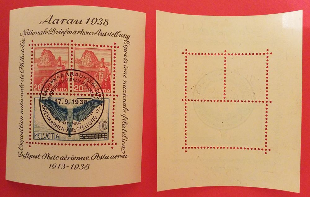 BL9) Aarauer Block 1938 ET Sonderstempel mit Gummi Kt. 60..- (Neu (gemäss Beschreibung)) in ...