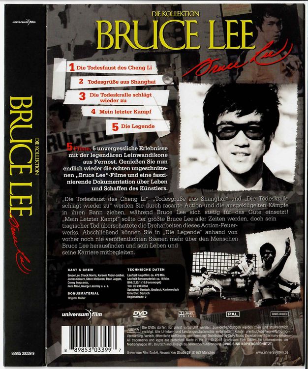 Bruce Lee 2016 UNCUT Remastered, Die Kollektion 5 DVDs NEU (Neu (gemäss ...