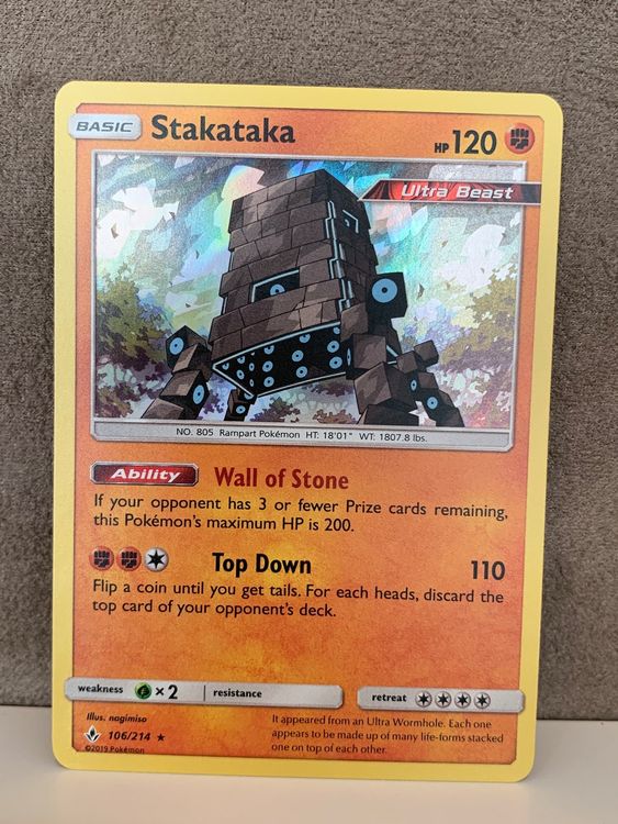 Stakataka Holo Rare ENG Unbroken Bonds Pokemon 106/214 (Gebraucht) in ...