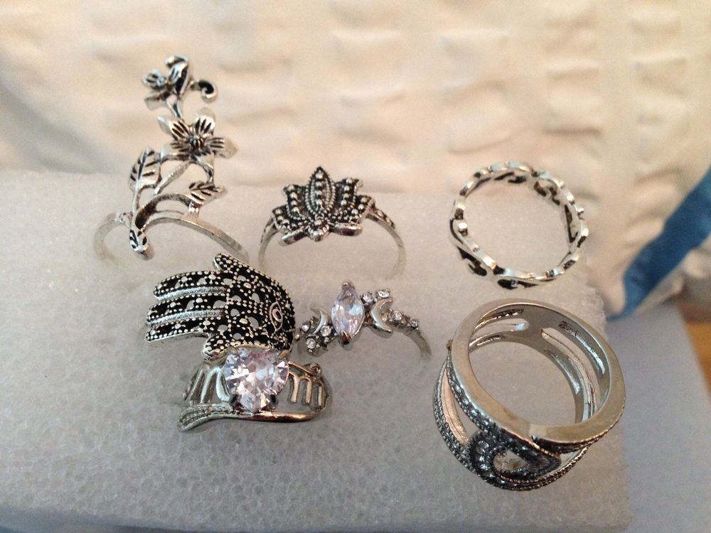 Modeschmuck Lot 7 Ringe für Flohmarkt gem. Foto div.Grössen (Neu ...