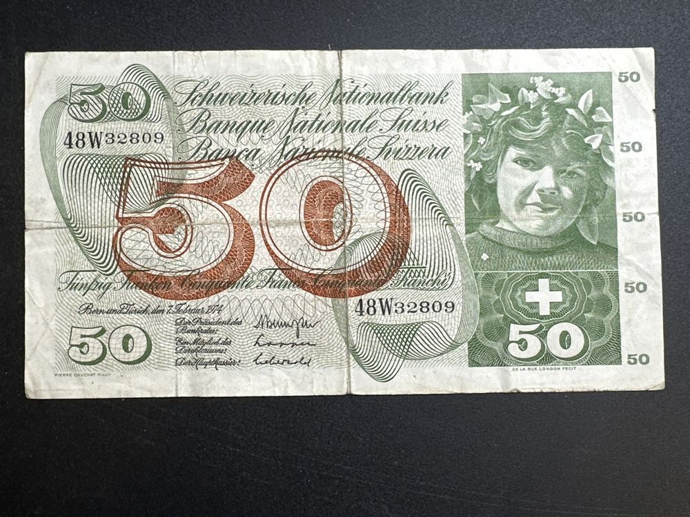 50 Fr.-Note Schweiz 1974 (Gebraucht) in Herisau für CHF 12 – mit ...