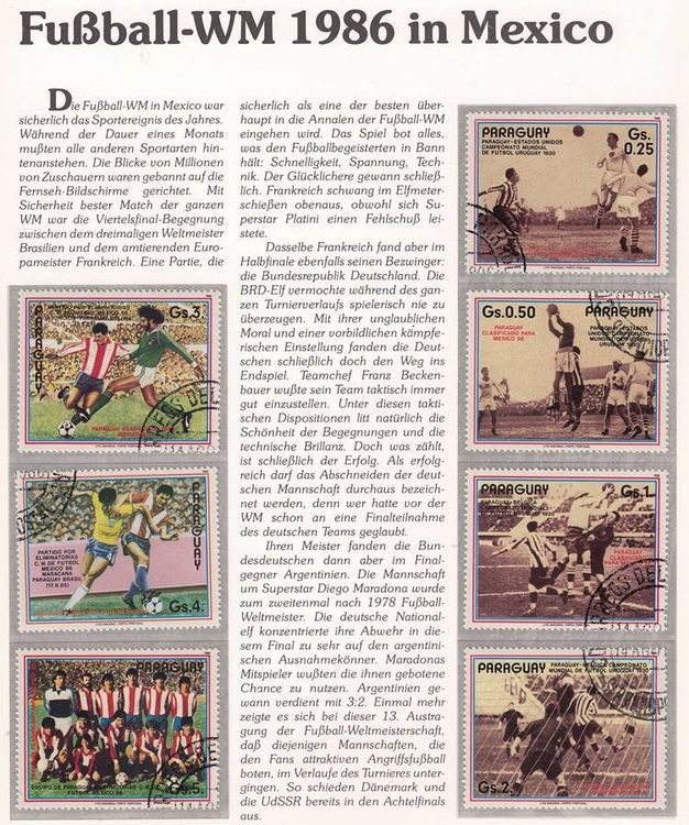 Fussball Weltmeisterschaft Mexiko 1986 – 7er Set Paraguay | Kaufen auf ...