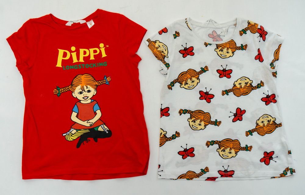 2x H&M T-shirt - Pippi langstrumpf- Gr.122-128 /7 - 8 Jahre | Kaufen auf Ricardo