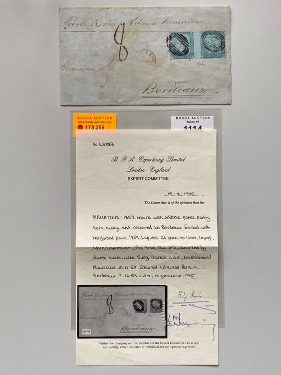 Mauritius 1859, 2d blue, absolut top mit Zertifikat (Gebraucht) in ...