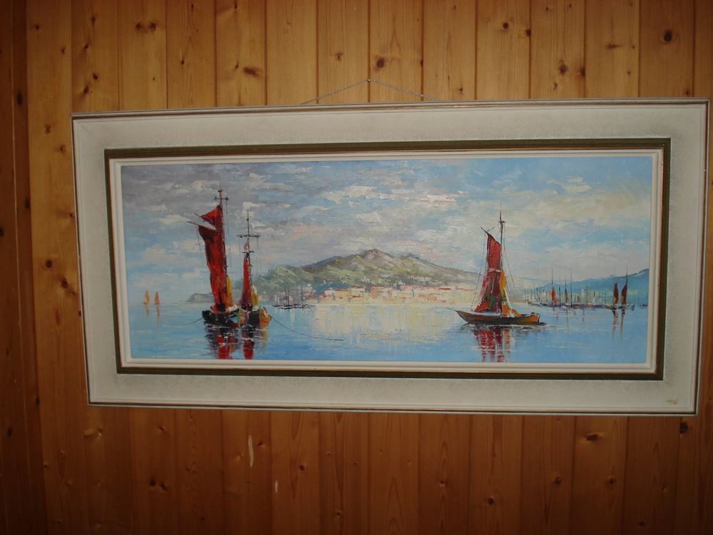 See-Idille mit Segelschiffen Oel auf Leinwald | Kaufen auf Ricardo