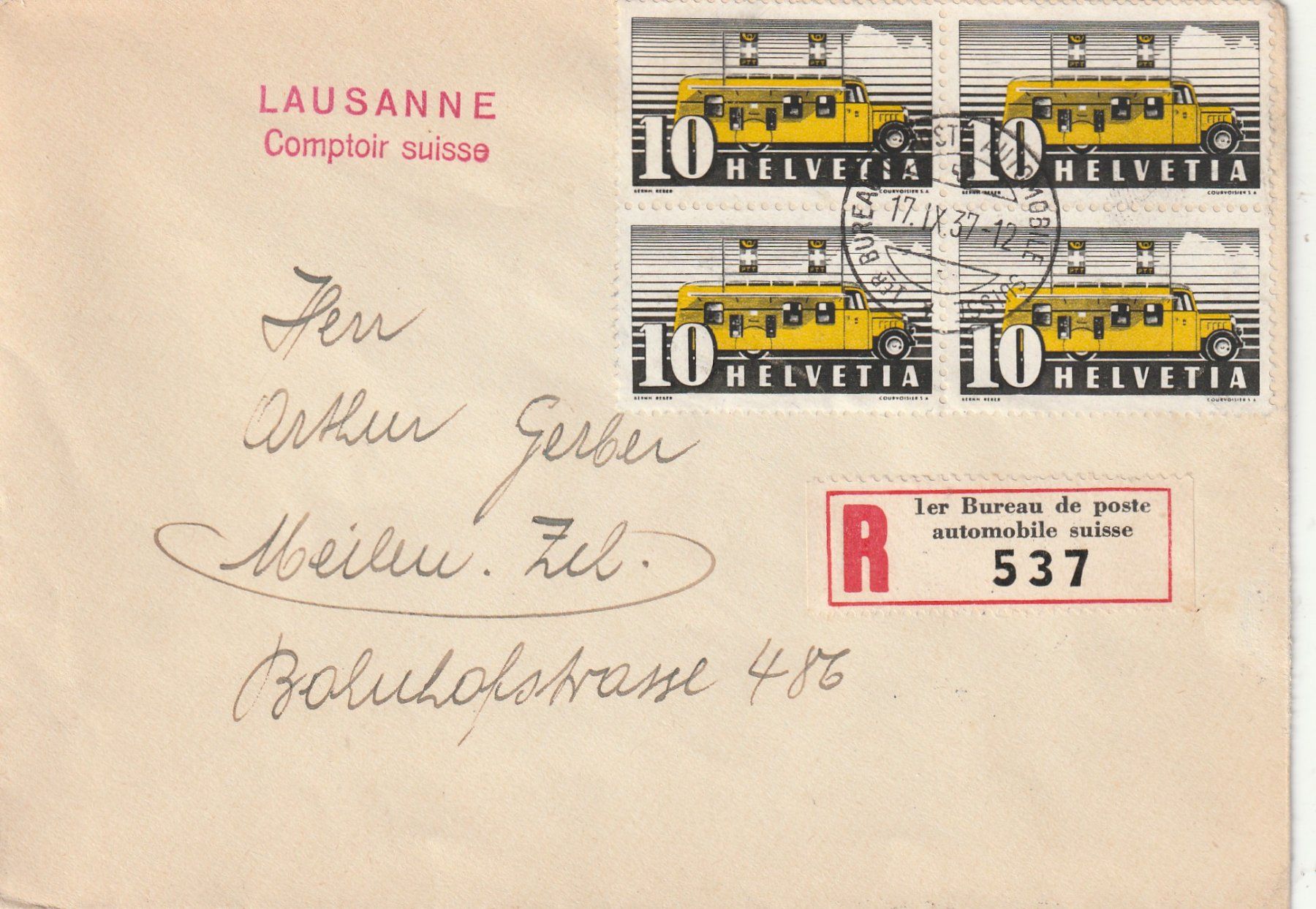 Zu. Nr. 210 4er-Blocjk auf R-Brief (Gebraucht) in Rorschacherberg für CHF 2 – mit Lieferung auf ...