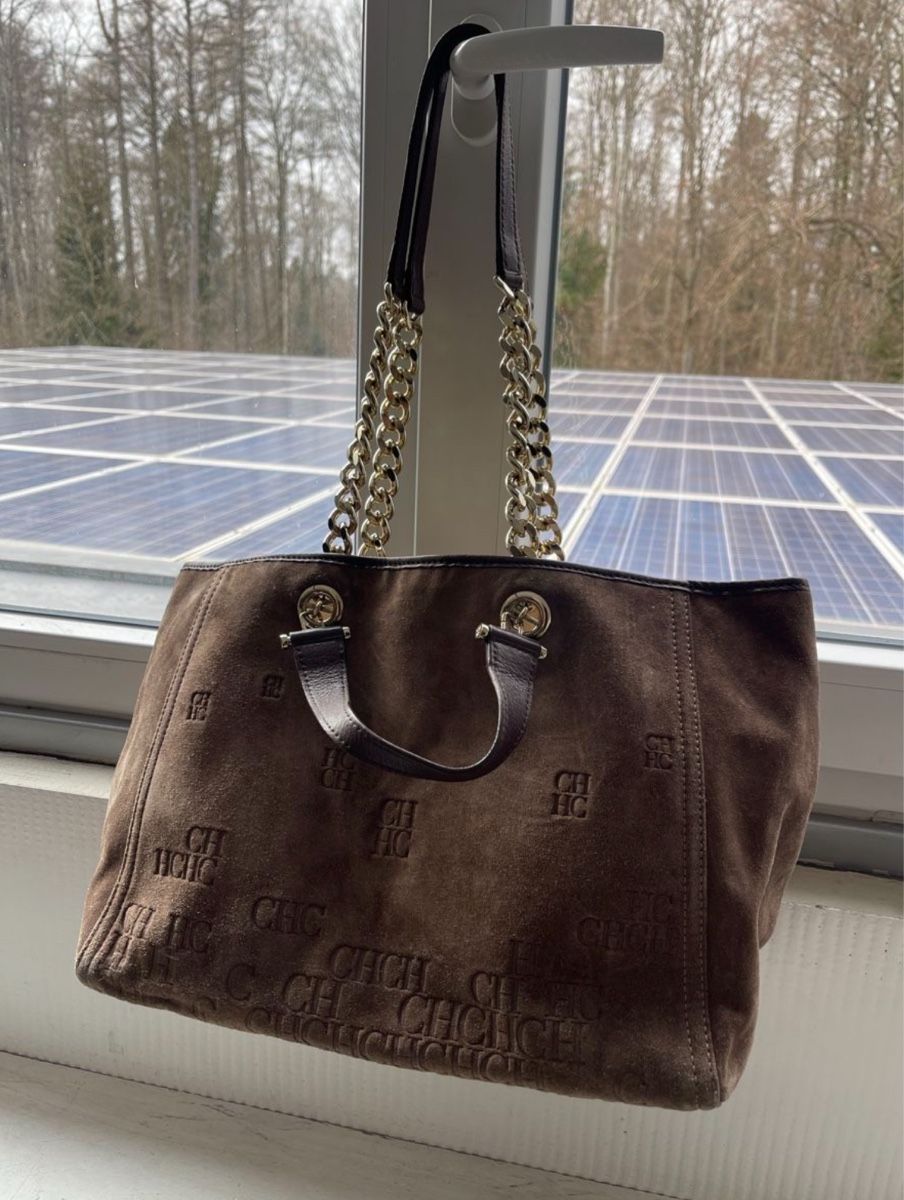 Sac Carolina Herrera en daim marron avec chaîne dorée (D'occasion) à ...