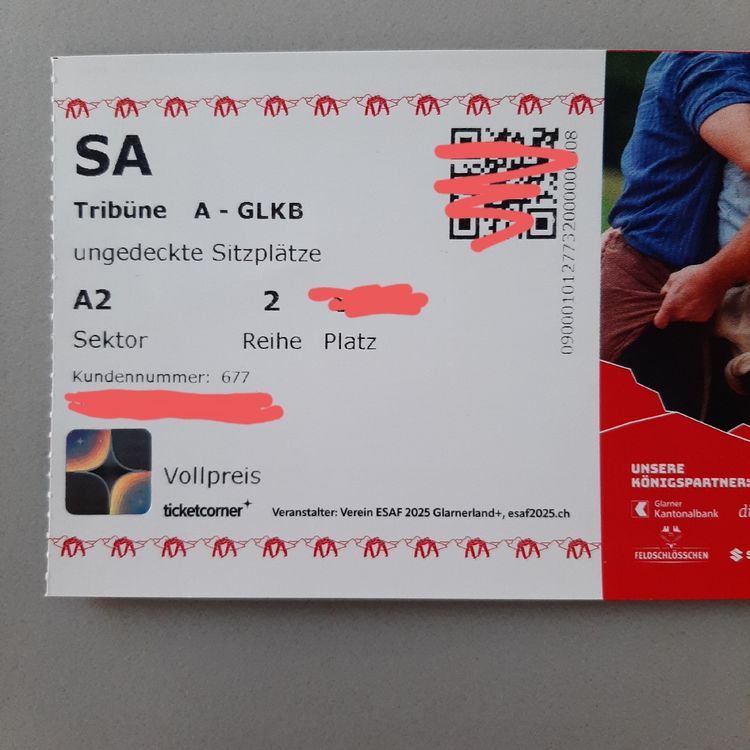ESAF Sitzplatzticket SA, Sektor A2, Reihe 2 (Neu und originalverpackt ...