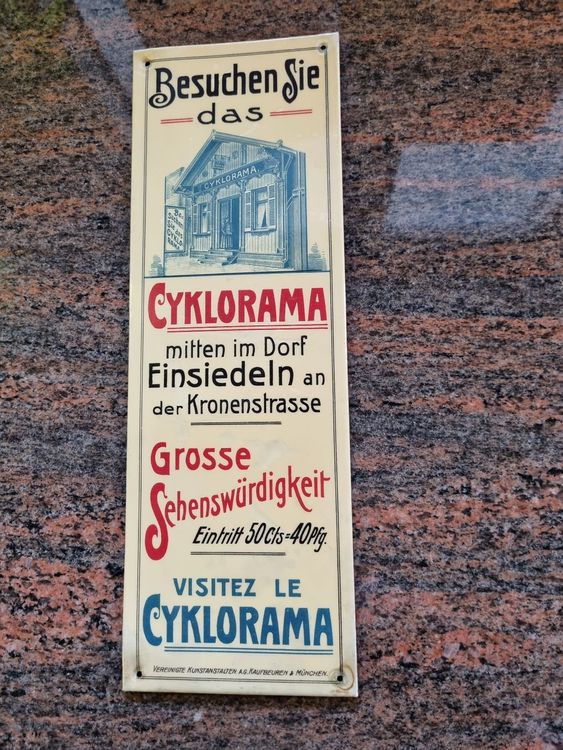Antikes Blechschild "CYKLORAMA Einsiedeln" RARITÄT (Gebraucht) in ...