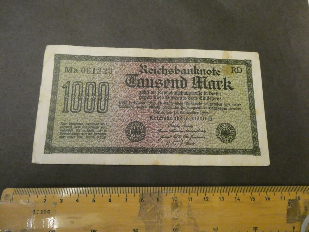 Dt. Reich 1922, 1000 Mark (Gebraucht) in Hinterforst für CHF 1 – mit ...
