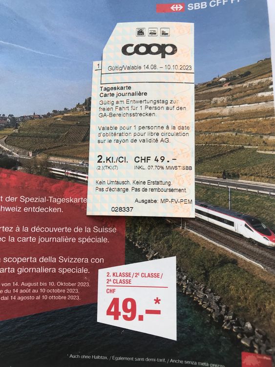 Tageskarte SBB einlösbar bis 10. Oktober - 2 Karten je 49.00 | Kaufen ...