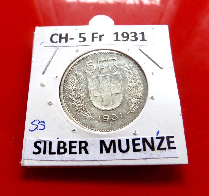 Alter SCHWEIZER 5 Fr / 1931 SILBER Münze ss-vorz (Gebraucht) in Glis für CHF 9 – mit Lieferung ...