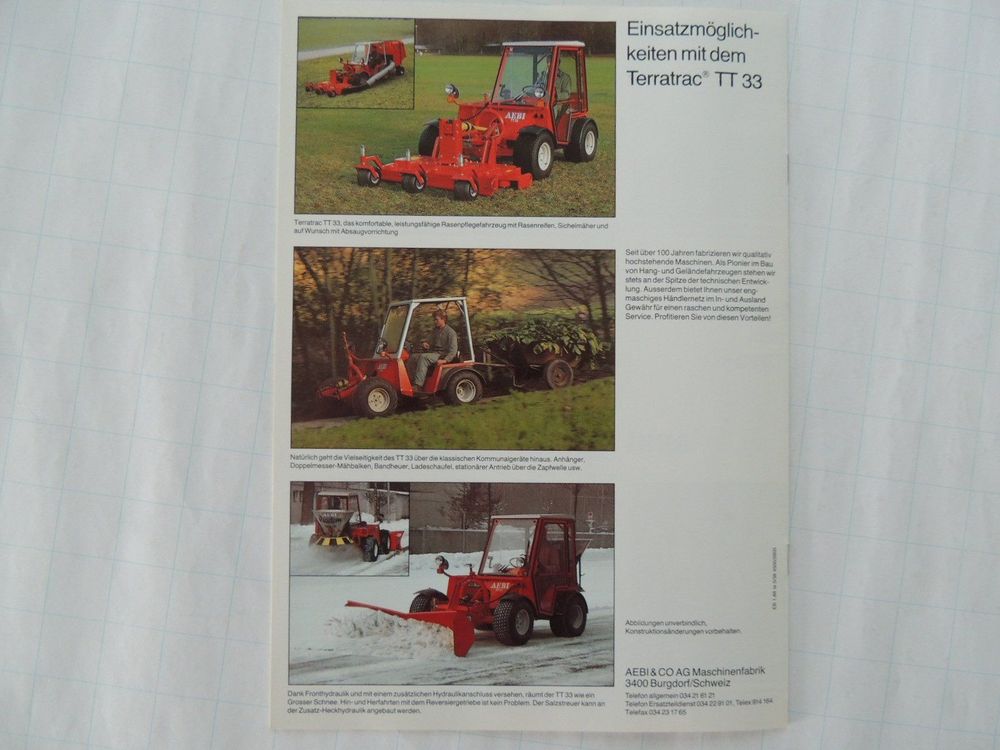 Aebi Terratrac TT88/TT77/TT33 Prospekt 1988, sehr schön ! | Kaufen auf ...