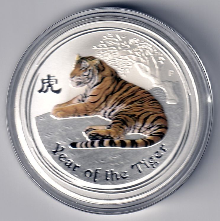 Australien 2010 1 oz Silber Lunar II Tiger BU Coloriert (Neu und originalverpackt) in Birr für ...