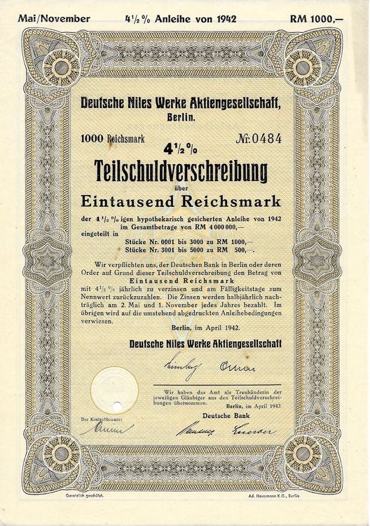 Deutsche Niles Werke AG, Berlin - 1942 (Gebraucht) in Solothurn für CHF ...