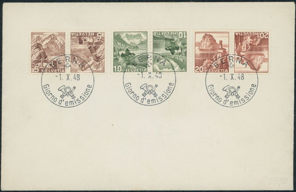 1948 - Landschaftsbilder - Kehrdrucke - FDC ET - italienisch (Gebraucht) in Schindellegi für CHF ...