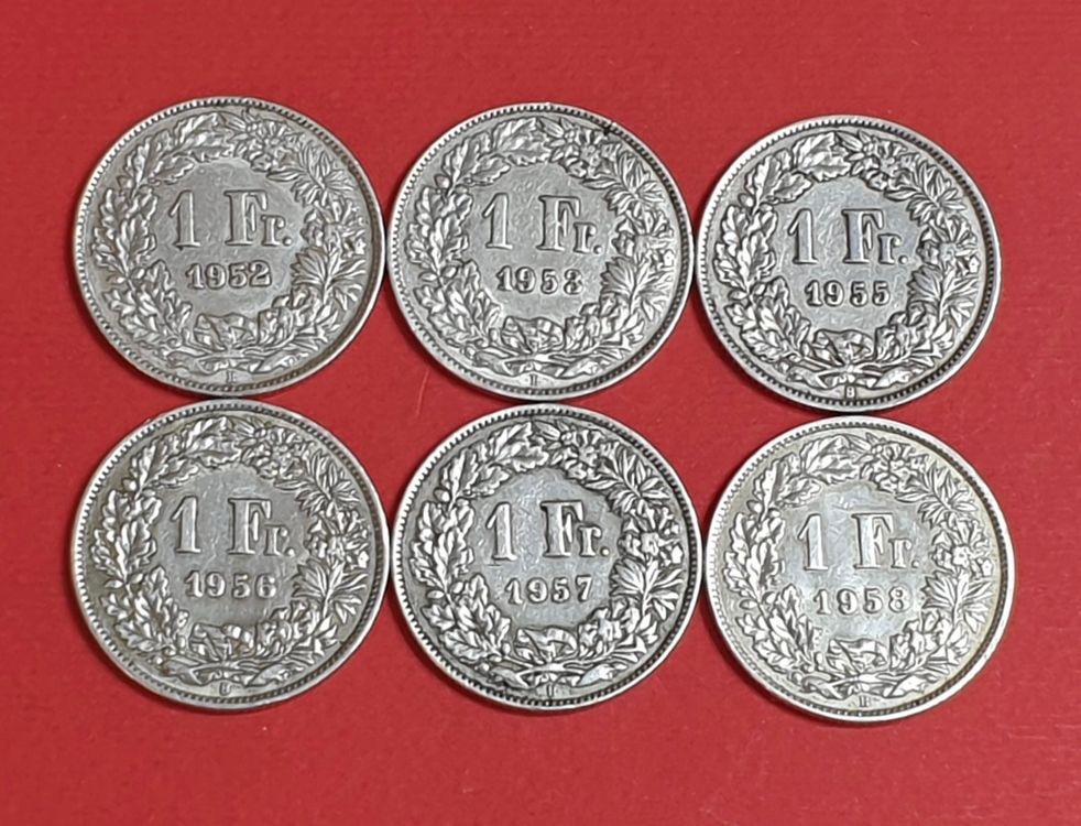 1 Franken 1952,1953,1955,1956,1957,1958 „Silber“ (Gebraucht) in Uttigen für CHF 28 – mit ...