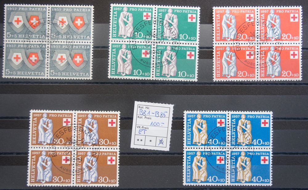 CH - Pro Patria - Zst. Nr. B81-B85 - im 4er Block - 1957 ET (Gebraucht) in Rombach für CHF 13 ...