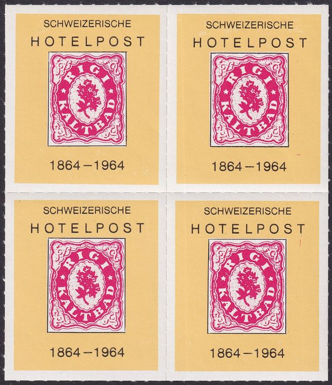 1864-1964, Vignetten-Viererblock RIGI Kaltbad (Hotelpost) (Gebraucht ...