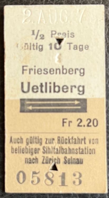 Friesenberg Uetliberg/ Sihltalbahn/Billett 1973 | Kaufen auf Ricardo