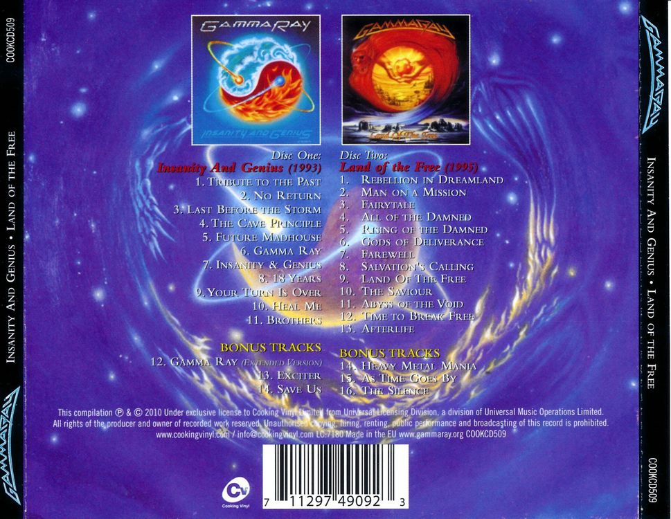 GAMMA RAY - INSANITY AND GENIUS + LAND OF THE FREE (2 CD) (Gebraucht ...