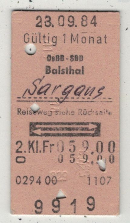 Billet SBB-CFF / Balsthal-Sargans (Gebraucht) in La Tour-de-Peilz für ...