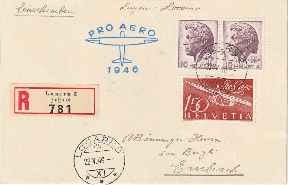 Pro Aero 1946, R-Brief von der Etappe Luzern-Locarno | Kaufen auf Ricardo