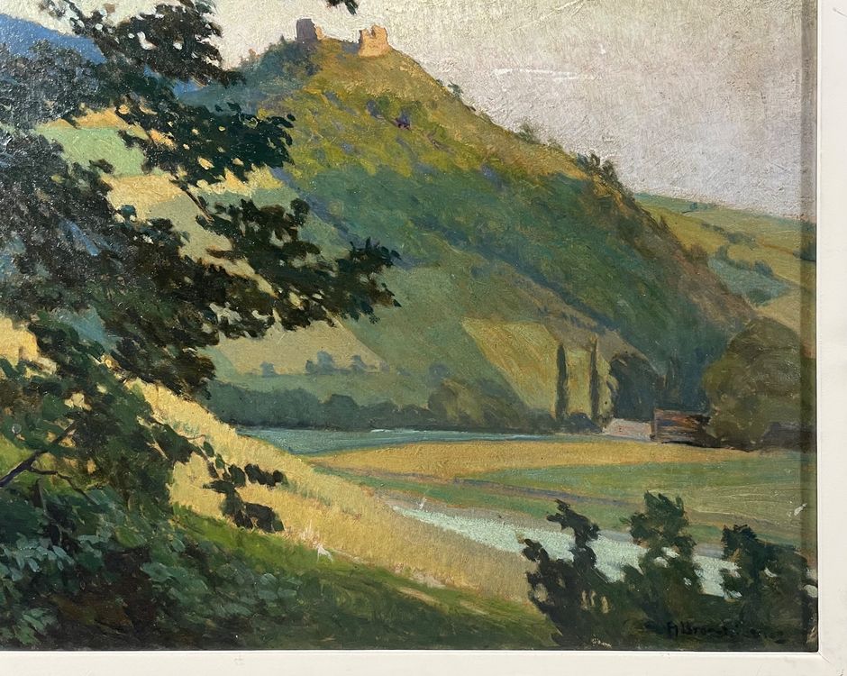 Grosses Landschaft Gemälde mit Top Aussicht unleserlich Sign | Kaufen auf Ricardo