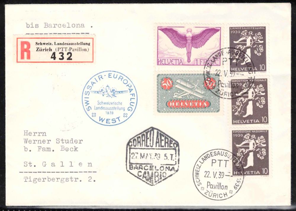1939 Flugpost Brief "Swissair Europaflug West" (Neu (gemäss Beschreibung)) in Nuglar für CHF 3 ...