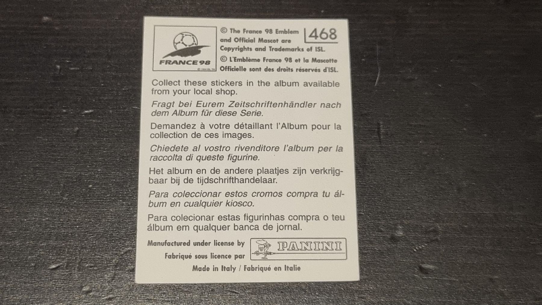 Sticker Panini Coupe du Monde France 98 - Sol Campbell! (Neuf (Voir ...