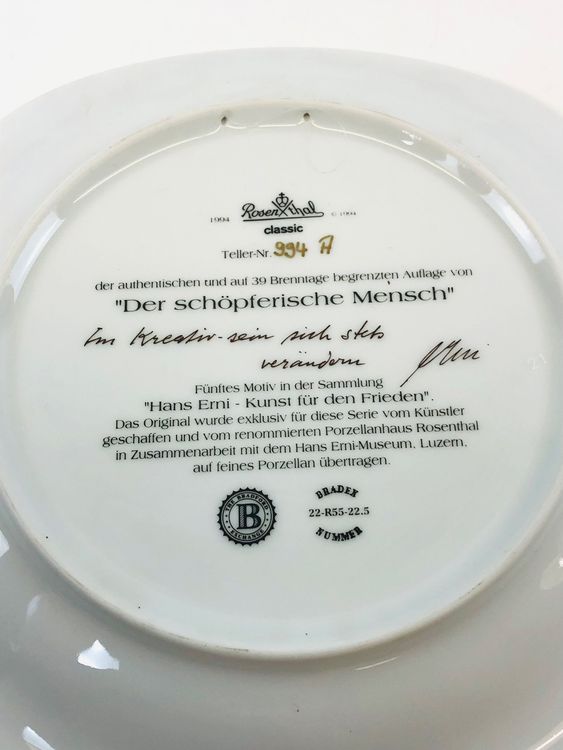 ROSENTHAL - HANS ERNI Sammelteller: Der schöpferische Mensch (Gebraucht) in Zürich für CHF 15 ...
