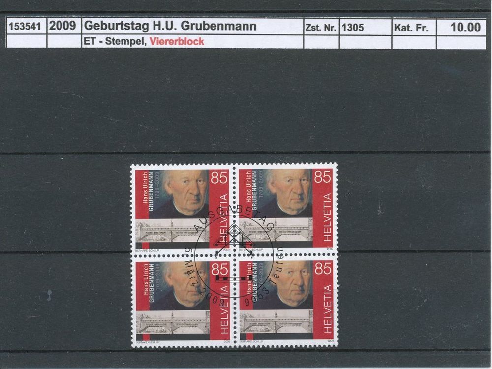 2009 Geburtstag Hans Ulrich Grubenmann - Viererblock | Kaufen auf Ricardo