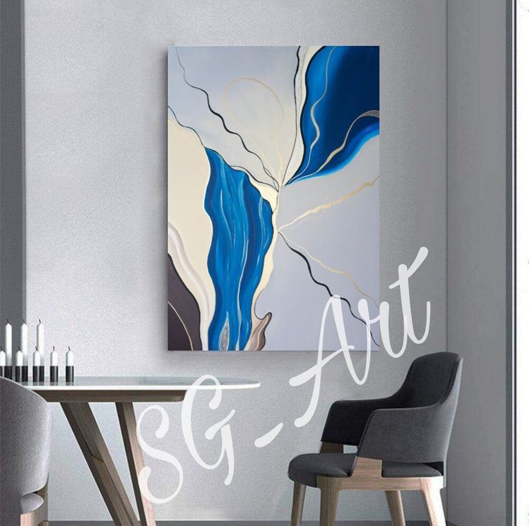 Acrylbild gold blau abstrakt Unikat Neu | Kaufen auf Ricardo