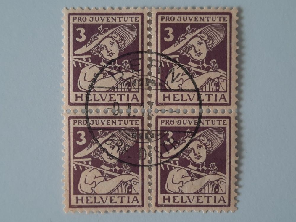 Pro Juventute, Viererblock, sauber Zentrum gestempelt | Kaufen auf Ricardo