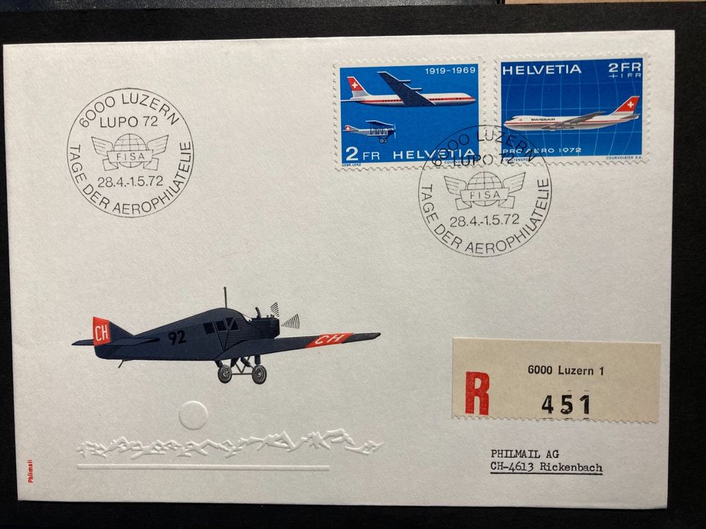 Schweiz 1972 R-Brief Lupo 72 Tag d. Aerophilatelie Luzern | Kaufen auf Ricardo