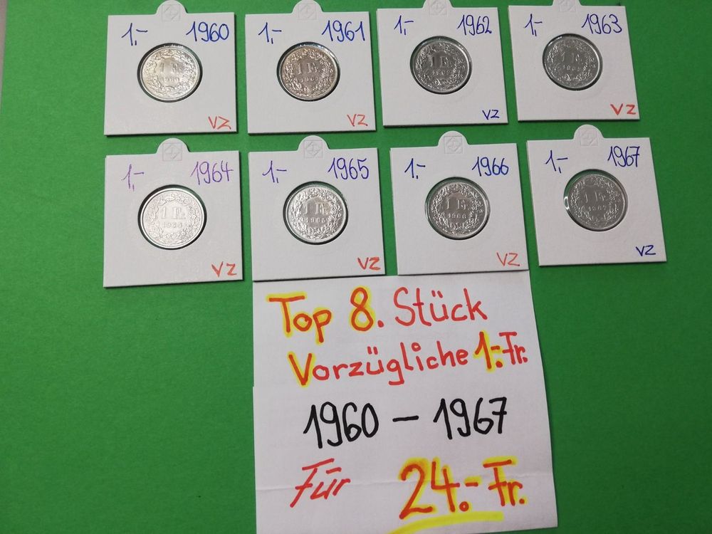 Schöne Schweizer Silbermünzen Serie 8x 1 Fr. 1960- 1967 TOP | Kaufen ...