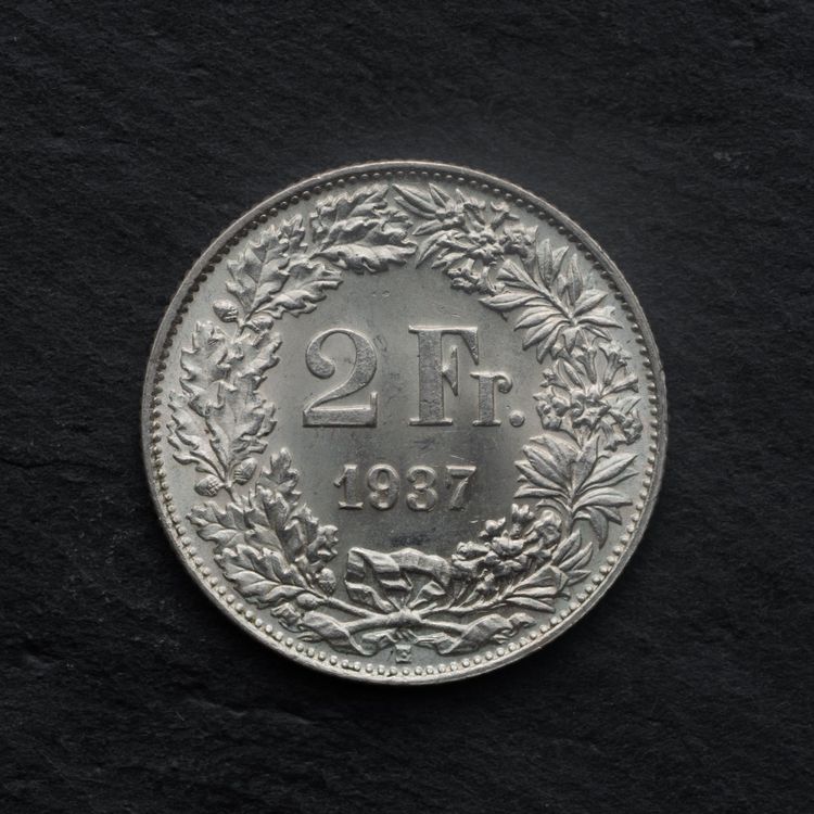 Silbermünze 2 Franken 1937, CH-Münze, Helvetia (Gebraucht) in Eggenwil für CHF 10 – mit ...