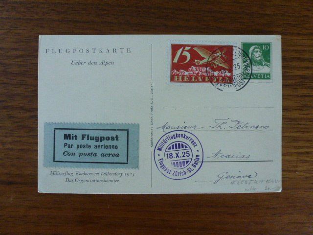Karte Flugpost über den Alpen. 18.X.25 (Gebraucht) in Aedermannsdorf für CHF 5 – mit Lieferung ...
